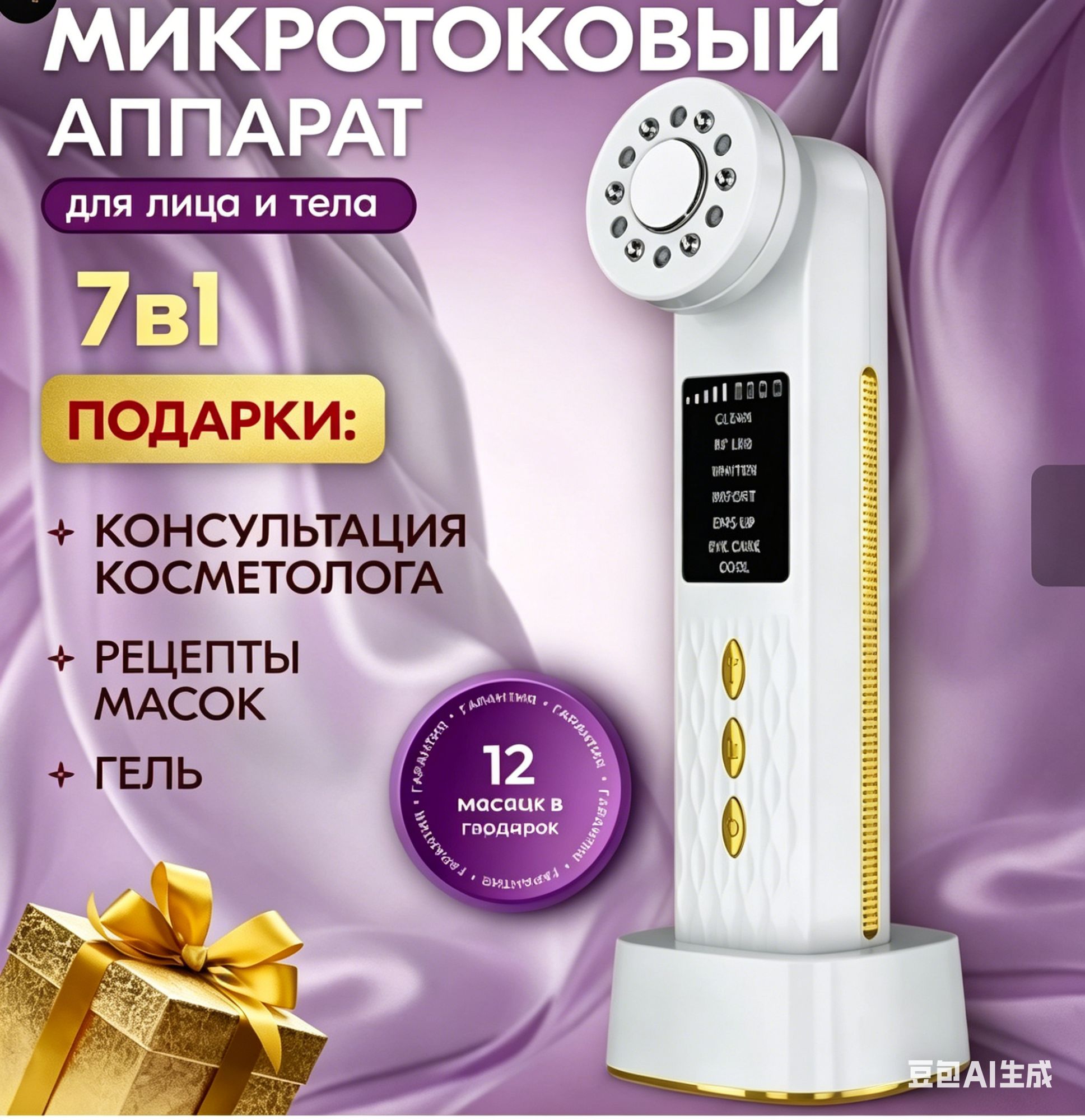 Микротоковый массажер для лица KART HOUSE / RF лифтинг ультразвуковой фонофорез EMS LED