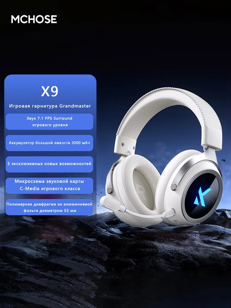 MCHOSE Наушники с микрофоном, Bluetooth, Радиоканал, USB Type-C, белый, светло-бежевый