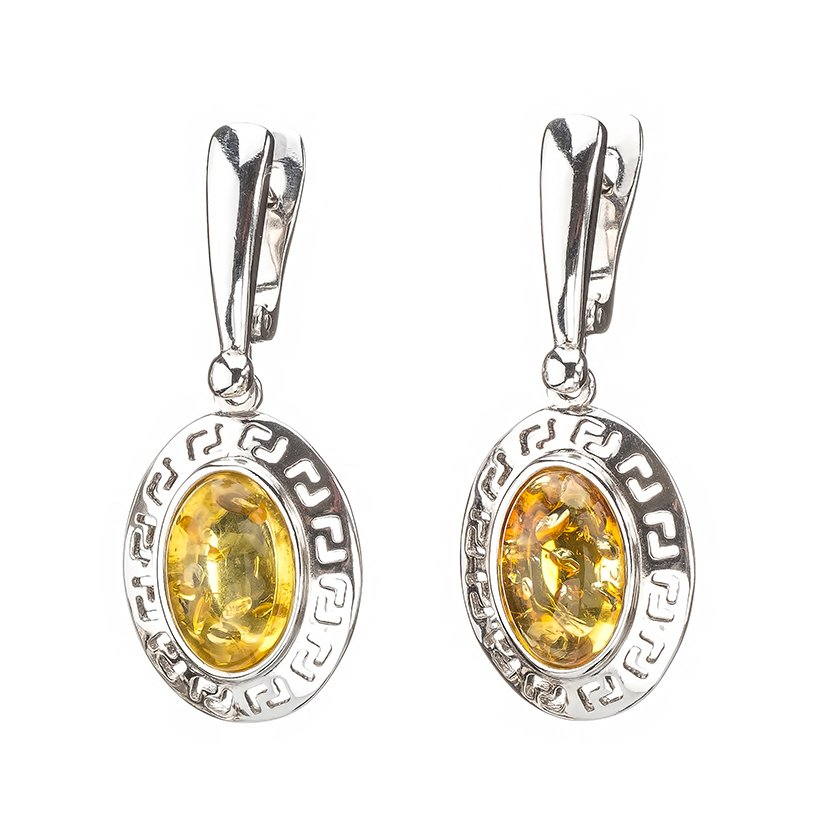Серьги, серебро, 925 проба, янтарь