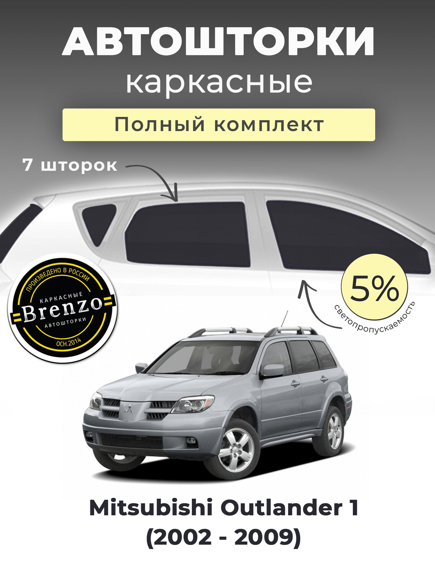 Каркасные шторки Mitsubishi Outlander 1 (2002 - 2009) полный комплект 5%, сетки от солнца в машину