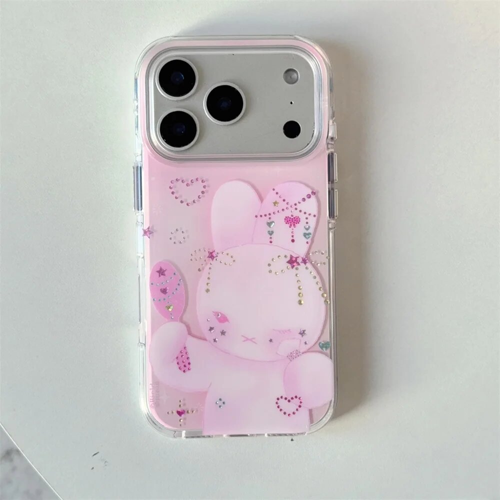 Модный чехол для телефона с милым кроликом и мультяшным рисунком для iPhone 15 Pro 13 14 16 17 Pro Max, противоударные чехлы, защитный чехол