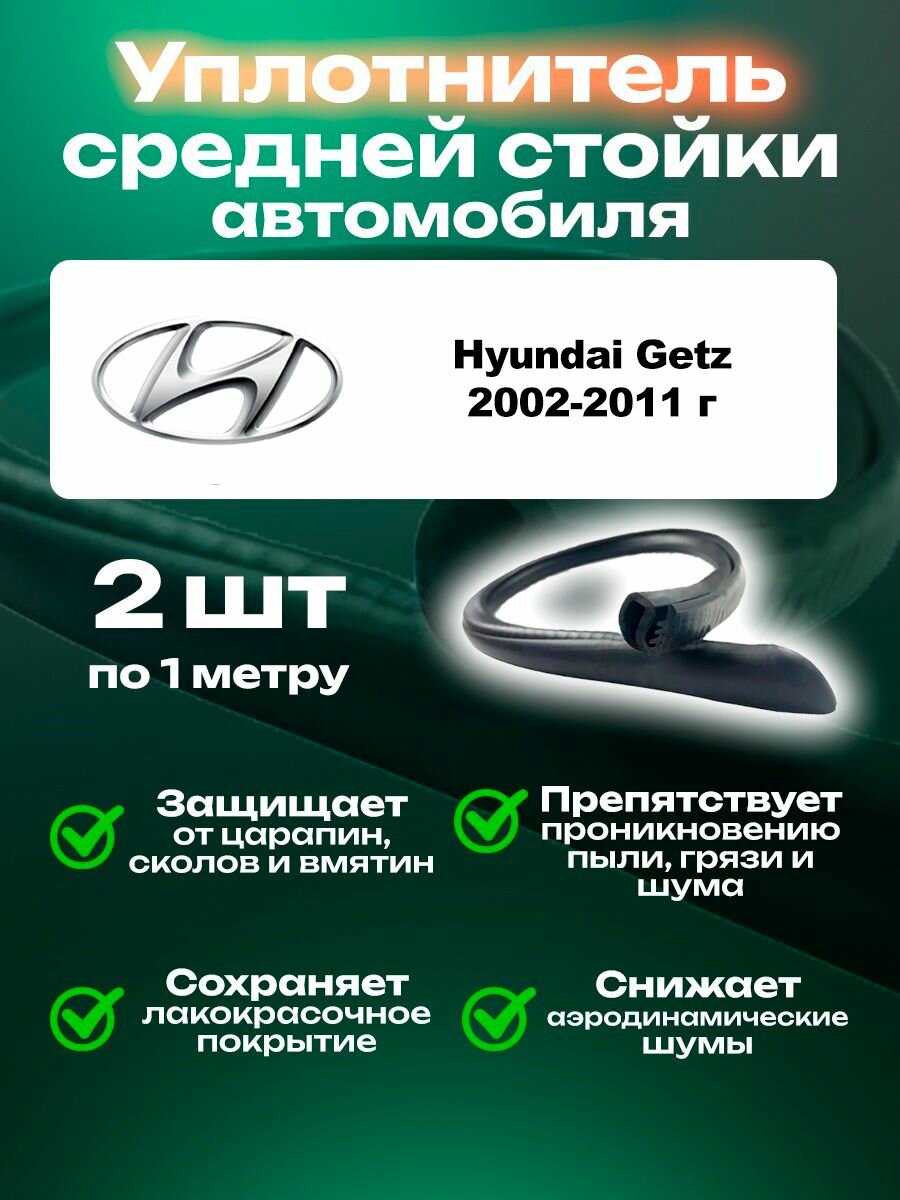 Уплотнитель средней стойки автомобиля Hyundai Getz 2002-2011 г. / Хендай Гетц, Гетз - 2 штуки, междверный