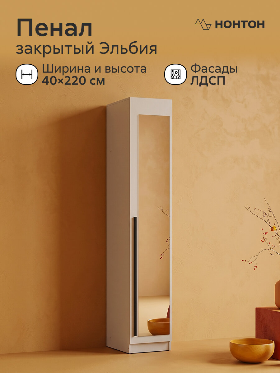 Пенал закрытый с зеркалом Эльбия, Ш:40 * Г:52 * В:220 (кашемир)