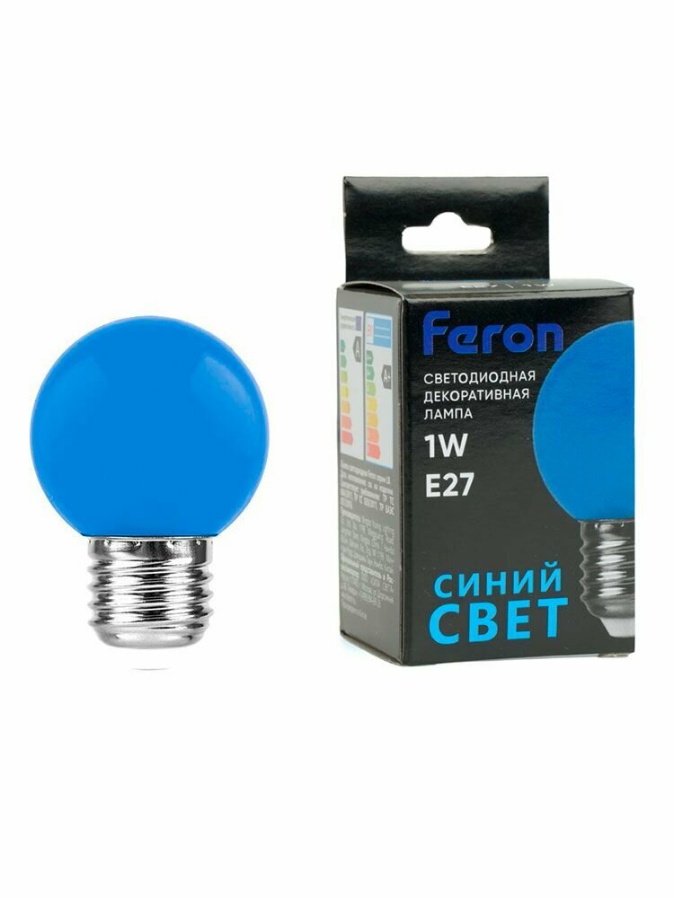 Лампа светодиодная синяя Feron, LB-37 Шарик E27 1W 25118, для гирлянд 1 штука