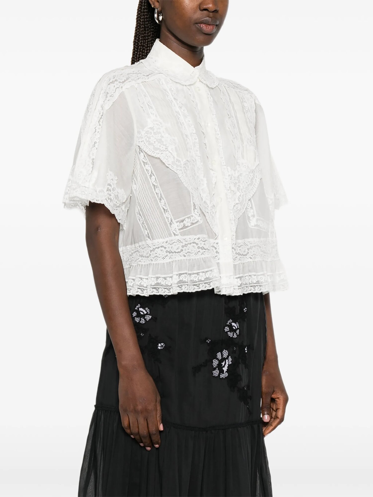 Рубашка Ermanno Scervino Lace-trims shirt, размер 44, бежевый/белый — фото 1