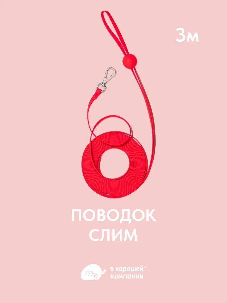 Поводок регулируемый для собак мелких пород и кошек, перестежка из неотана IN GOOD COMPANY В хорошей компании (Слим/ 3м / Настоящий красный)
