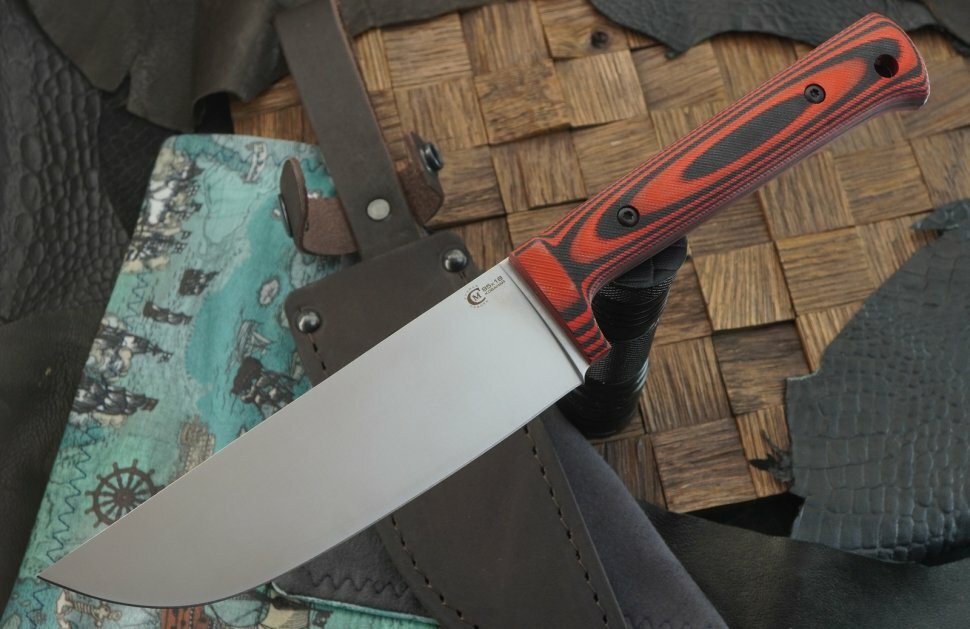 Мастерская Семина кухонный нож Узбекский Х, сталь кованая 95Х18, рукоять черно-красный G-10