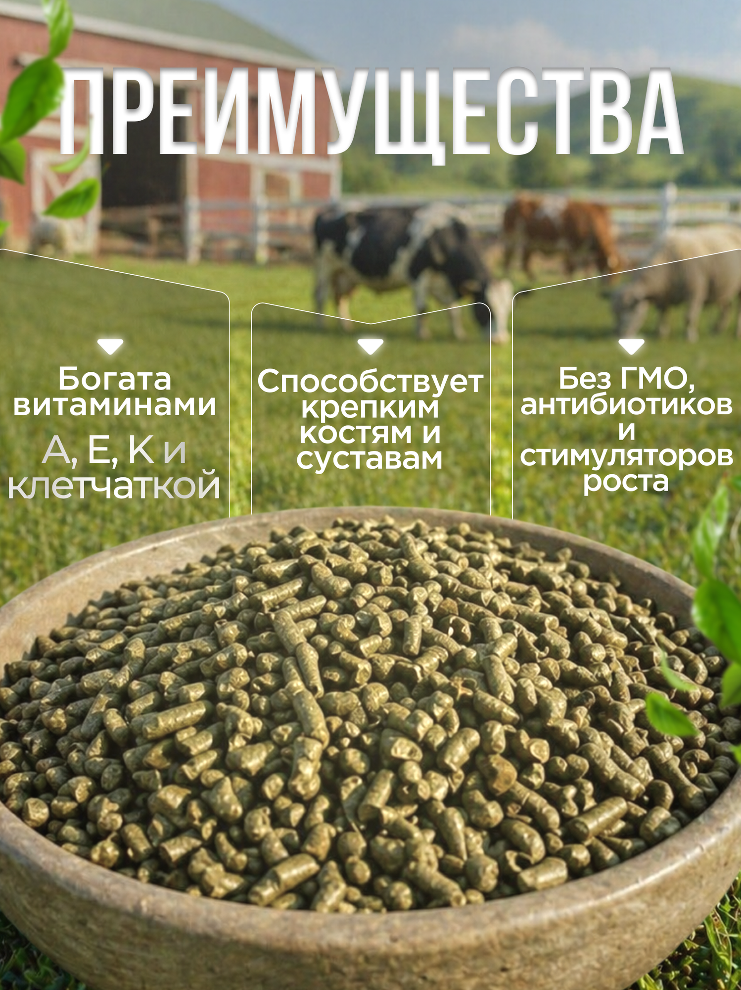 Люцерна, гранулированный корм, для всех видов животных, экологически чистый, 5 кг — фото 1