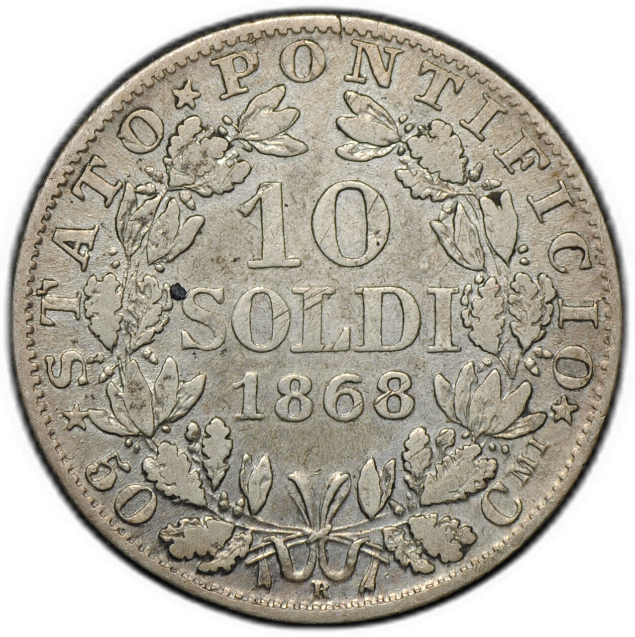 Монета 10 сольдо (50 чентезимо) 1868 PON Папская область Ватикан