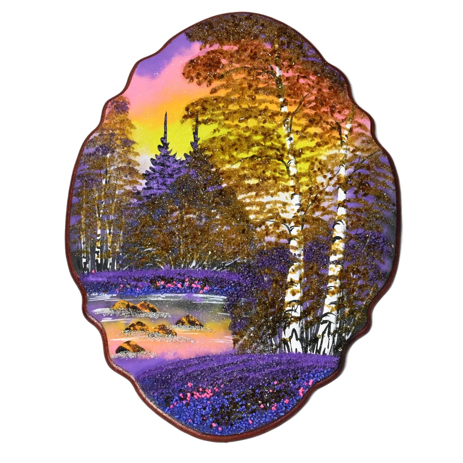 Панно с рисунком из камня, осенний вечер облако, 37*50см, 1125г.