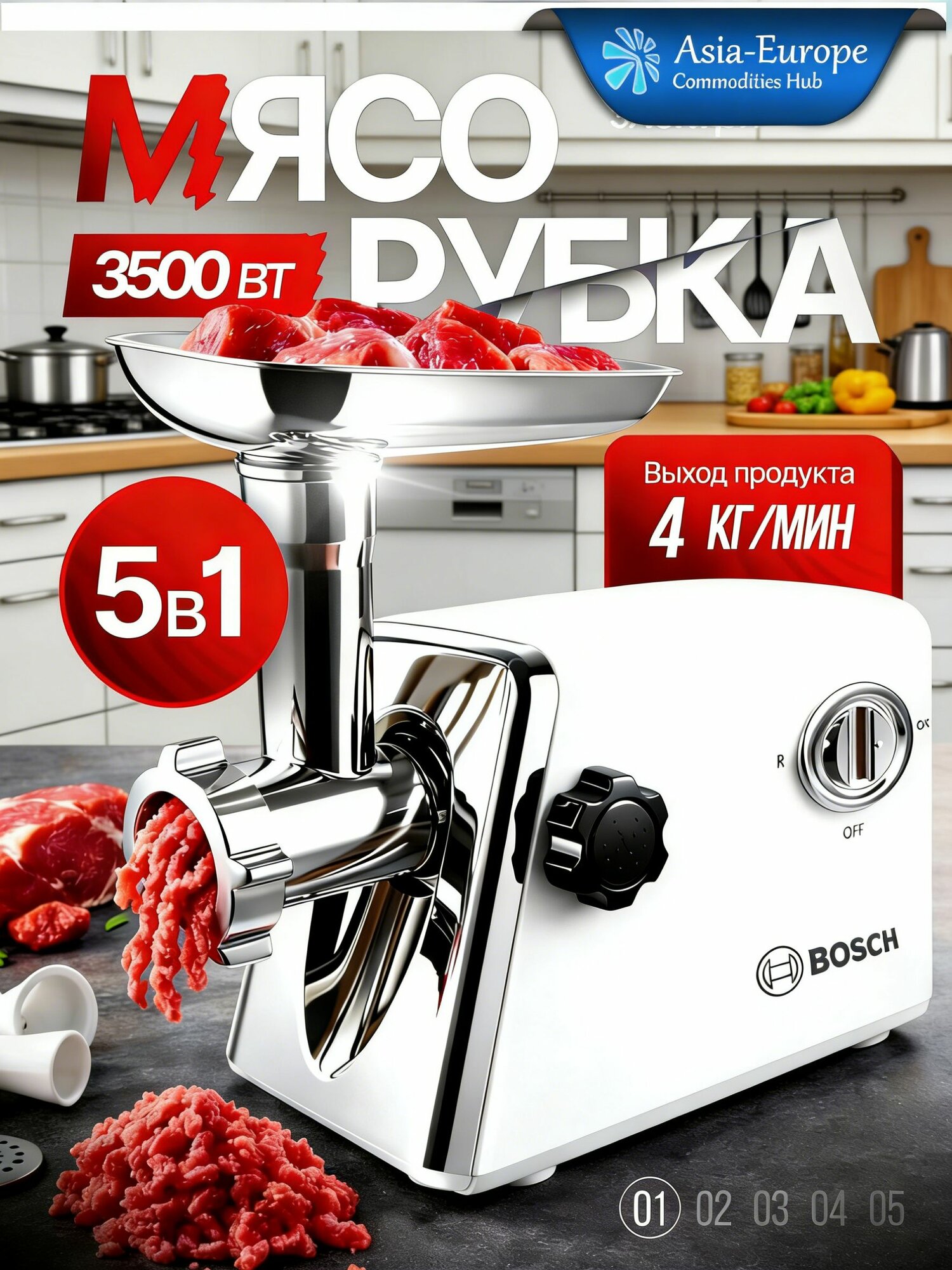 Мясорубка электрическая 3500 Вт, с насадками, мощная мясорубка для дома, для фарша, колбасы и овощей