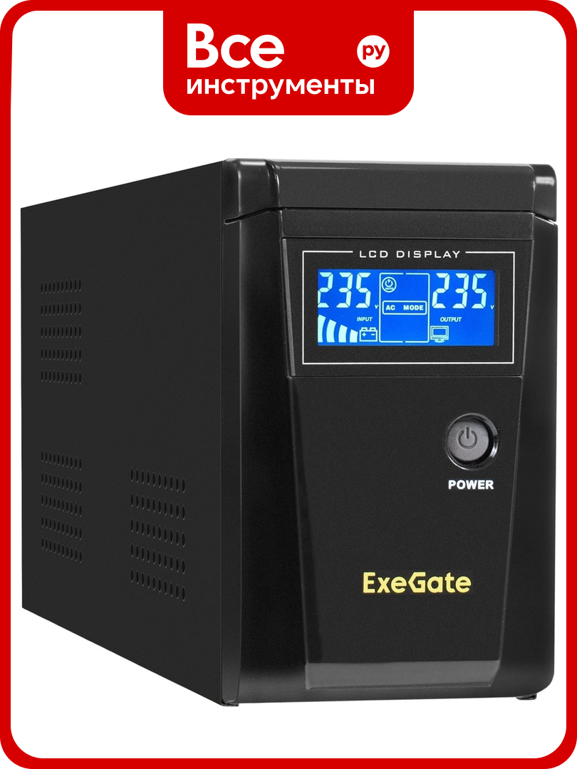 ИБП ExeGate SZ-600, чистая синусоида, LCD, AVR, внешний аккумулятор