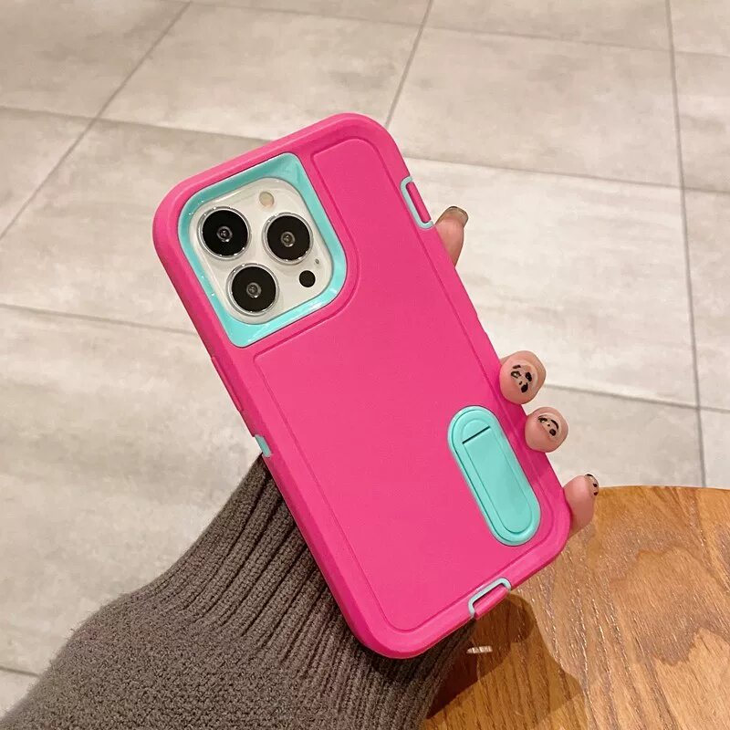 Чехол для iPhone 16 Pro Max из розового силикона с мятной рамкой и встроенным подставкой