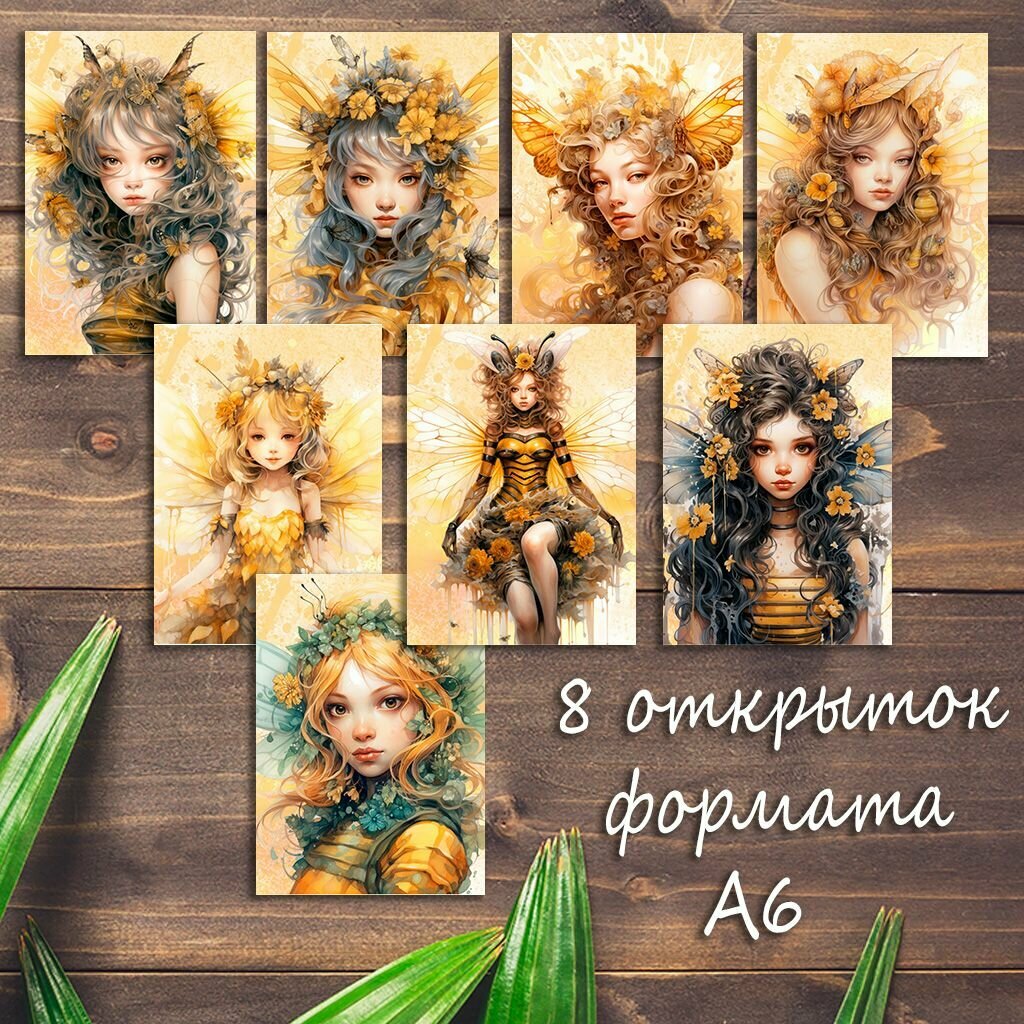 Большой набор открыток Девушка пчела, 8 штук