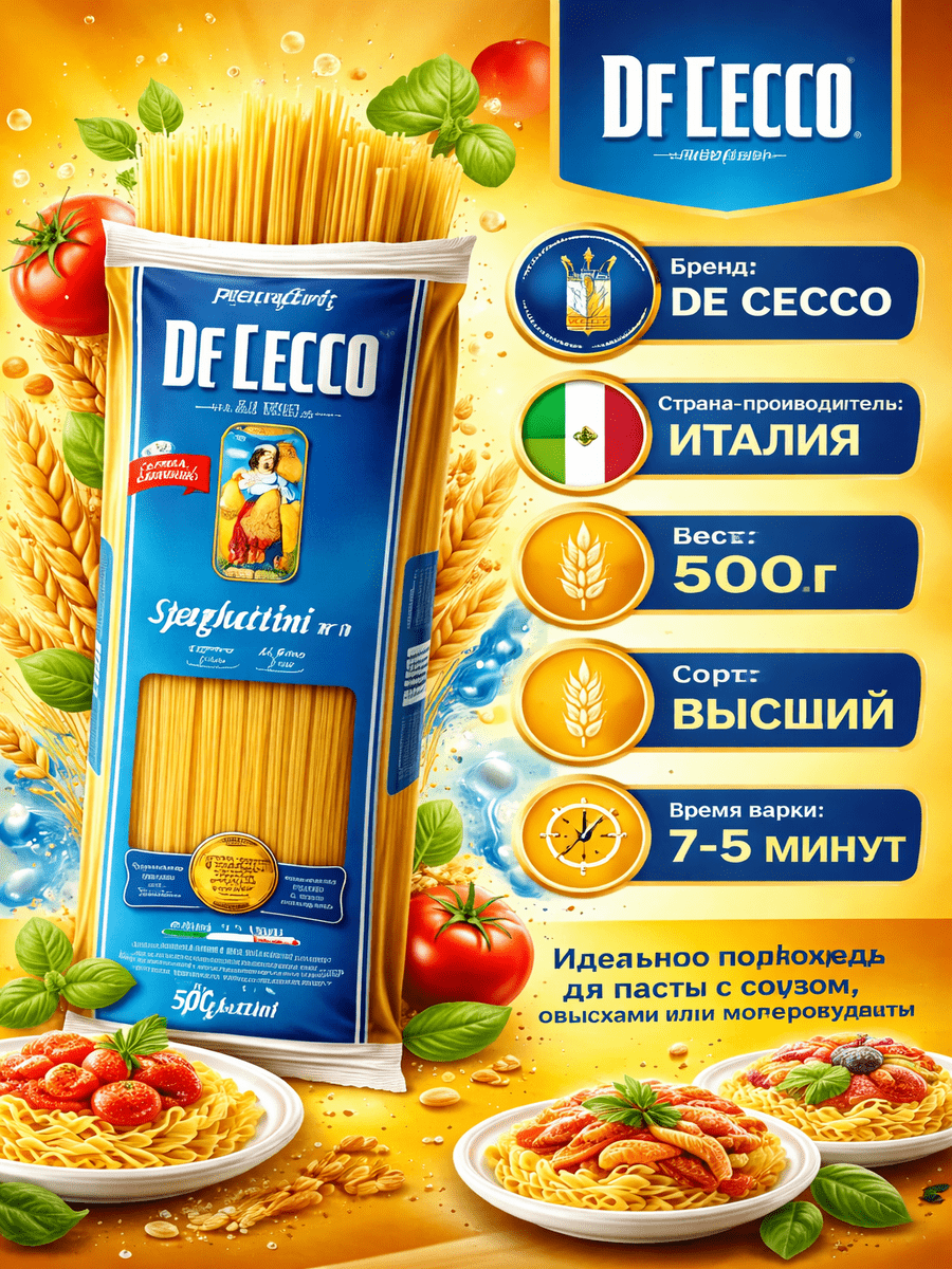 Макароны спагетти De Cecco Spaghettini №11, 500г
