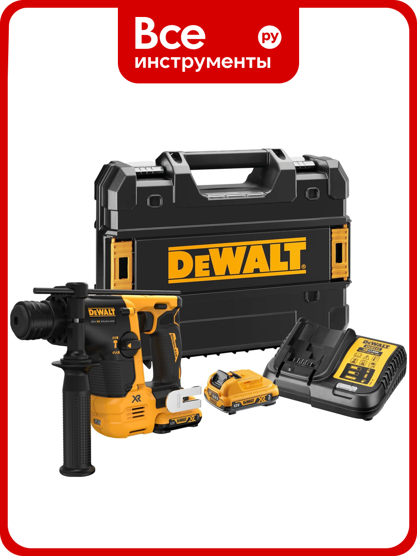 Аккумуляторный перфоратор Dewalt DCH072L2, 12 В, 1.2 Дж, 4280 уд/мин, с 2 АКБ 3 Ач и ЗУ, в кейсе TSTAK DCH072L2-QW