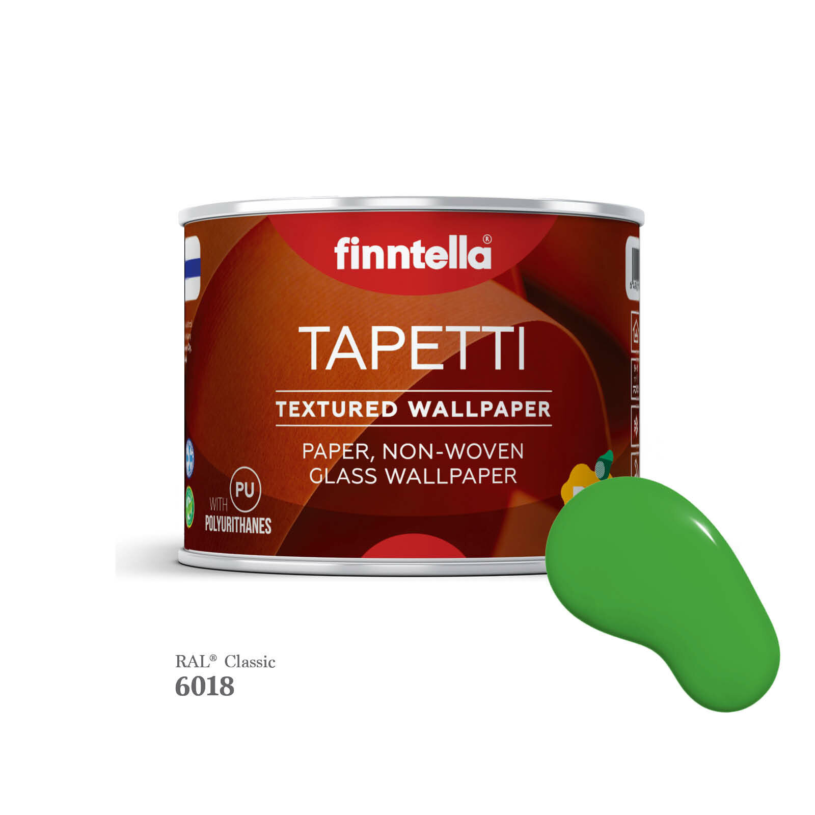 Шелковисто-матовая краска для обоев под окраску TAPETTI SILKKI Matta FINNTELLA, Цвет RAL 6018 Желто-зеленый (Yellow green), 0,45л