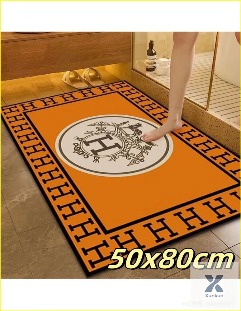 Коврик для ванной 50x80 см вензеля оранжевый