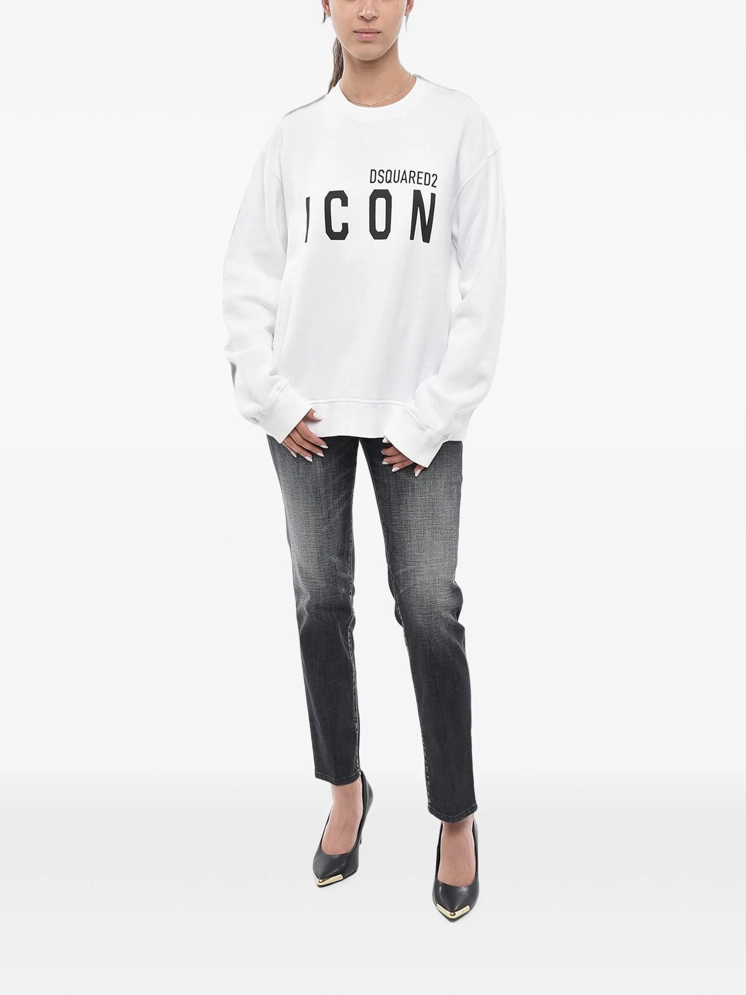 Толстовка DSQUARED2 Icon logo-print sweatshirt, размер 42, , бежевый/белый — фото 1