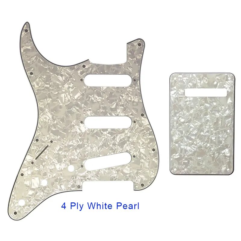 Pleroo Strat 72'11 Pickguard и Back Plate для левшей Белый, 4Ply White Pearl
