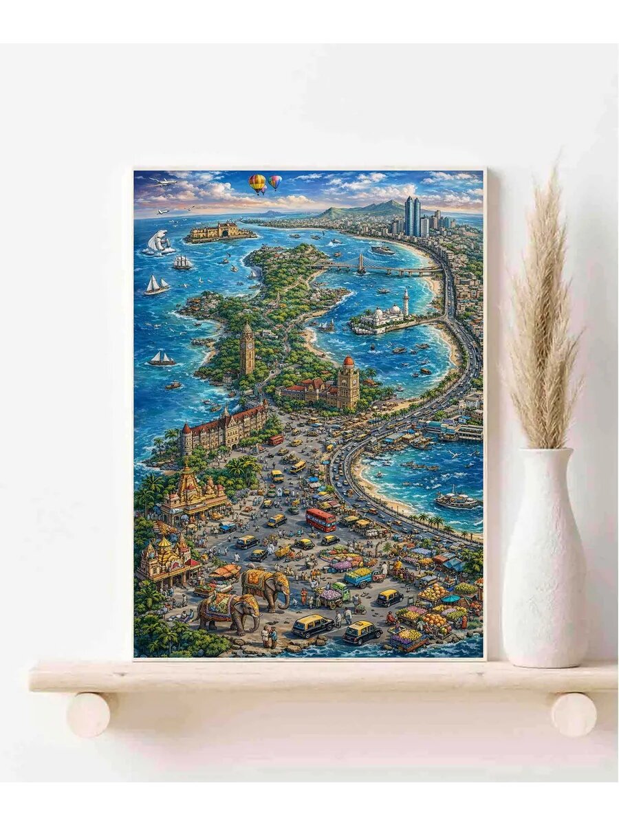 Мумбаи, Индия, Fantasy Map, Карта, Плакат 30x42см