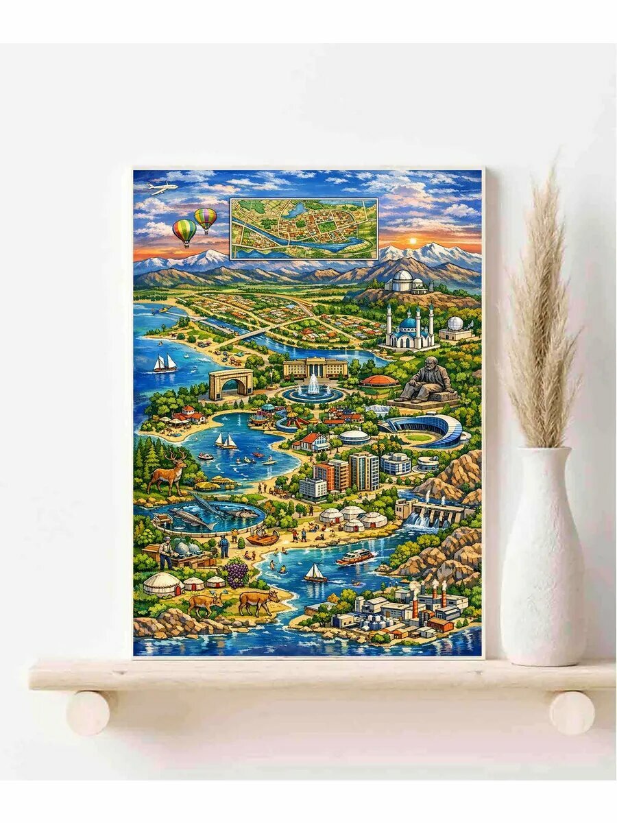 Конаев, Казахстан, Fantasy Map, Карта, Плакат 30x42см