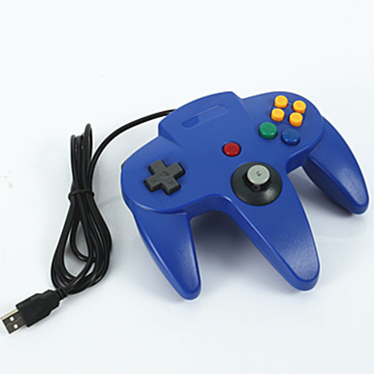 Классический проводной USB-контроллер для N64 в синем цвете, голый блок для ПК-игр совместимый с системами N64 и ПК