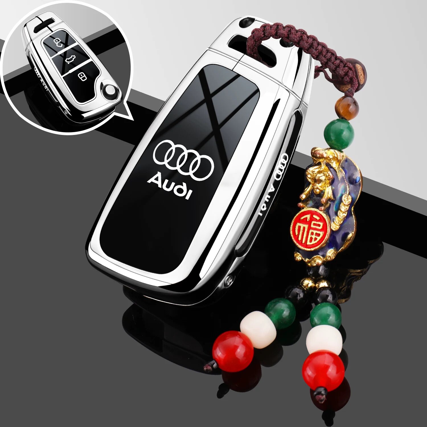 Складной чехол для ключа Audi с эмблемой, серебристый, с температурно-чувствительным панголин-дизайном для моделей Q3,