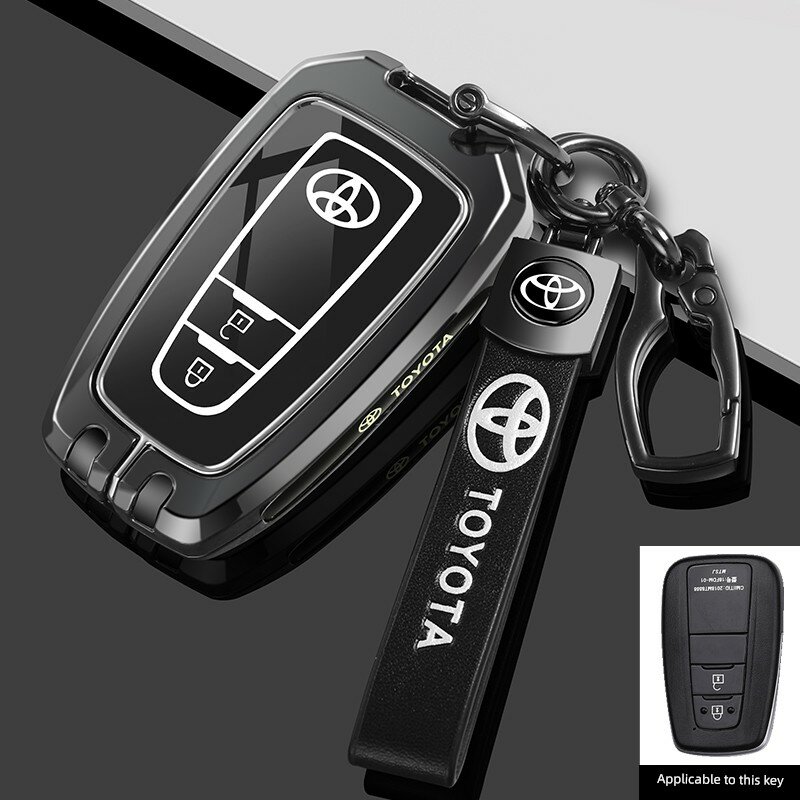 Чехол для ключа Toyota Land Cruiser Prado, Ганметал, двухкнопочный с эмблемным комплектом, ОЕМ