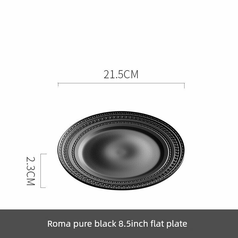 Roma Pure Black Ceramic 8.5-inch Flat Plate - Sophisticated Dinnerware for Hotel and Home