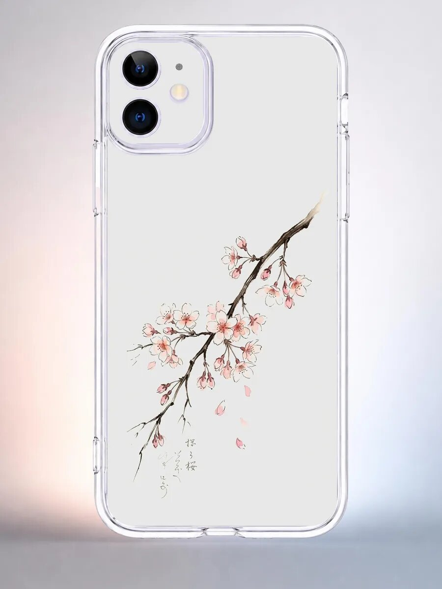 Чехол iPhone 11 суми-э сакура силиконовый прозрачный
