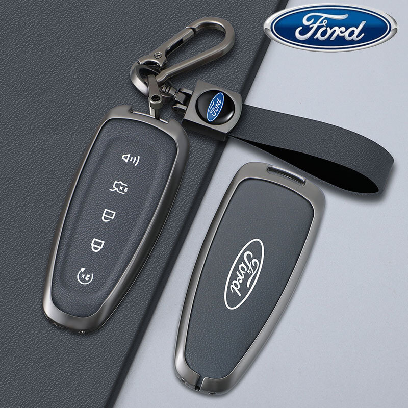 Металлический чехол для ключа Ford в цвете Ледяной синий с круглой застежкой для моделей 2011-2014 года (Explorer,