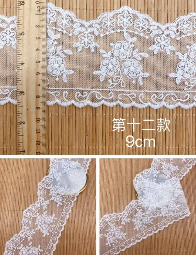 FINEFANTESYER Молочный шелк Кружевная отделка 13 м 9cm