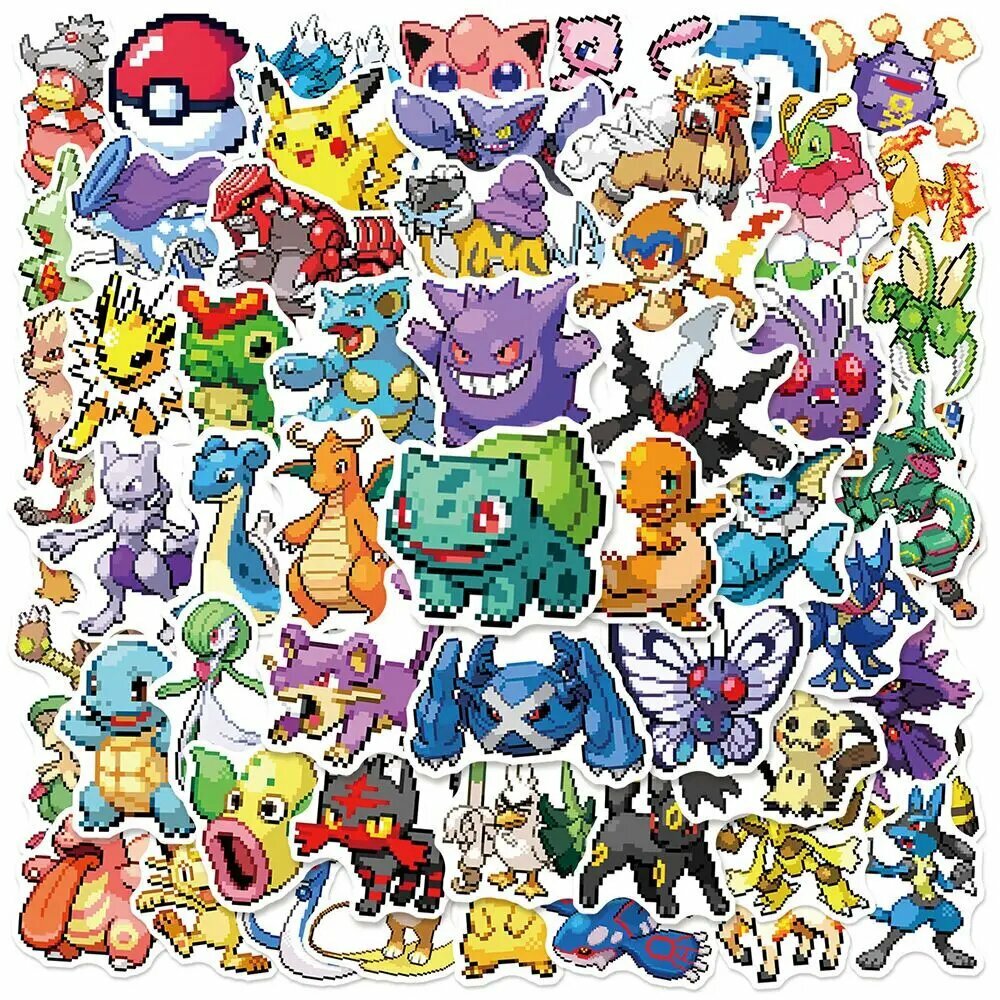 50 шт. Пиксельные стикеры с Пикачу TAKARA TOMY