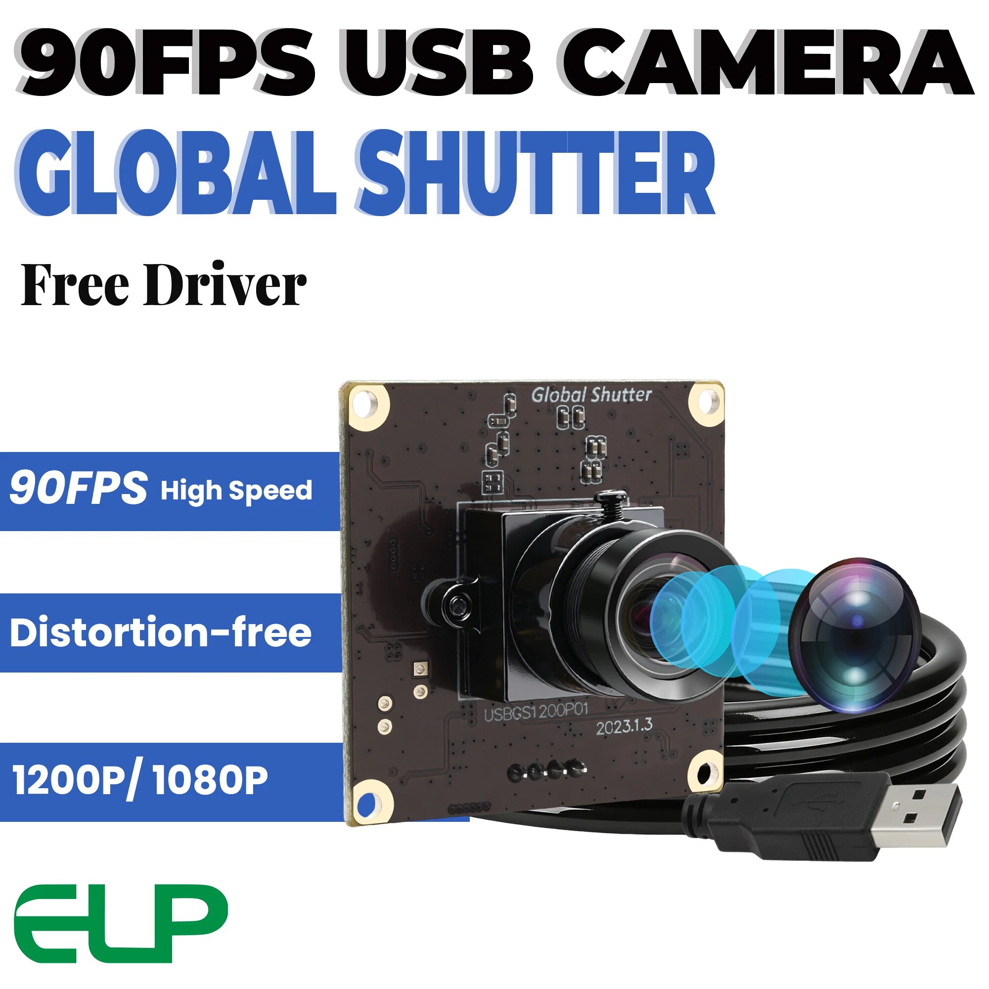 ELP USB-камера 2.3МП 1200P с глобальным затвором 90 кадров/с LC1100 (FOV68degree)