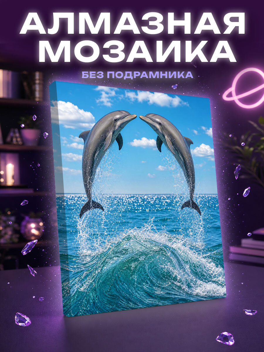 Алмазная мозаика Танец дельфинов над волной