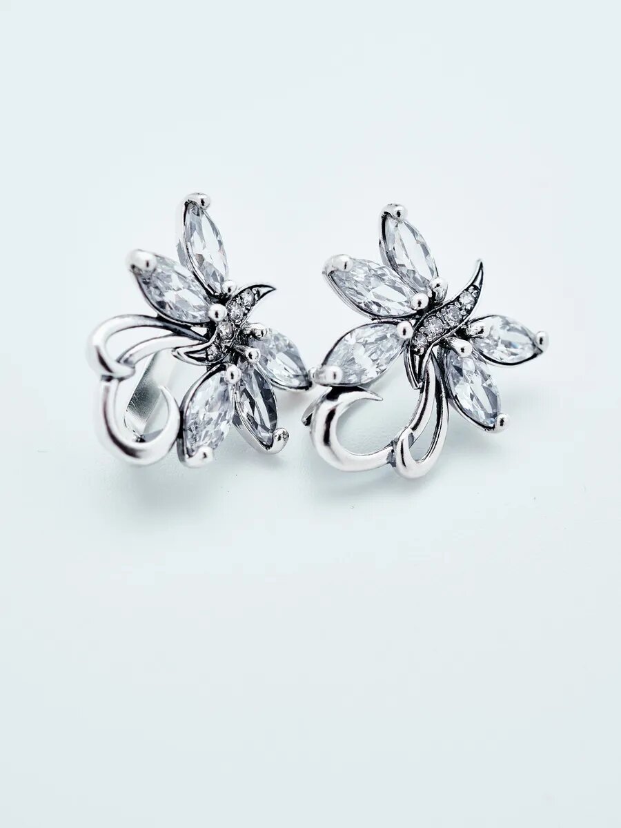 Серьги БРЮС, серебро, 925 проба, фианит