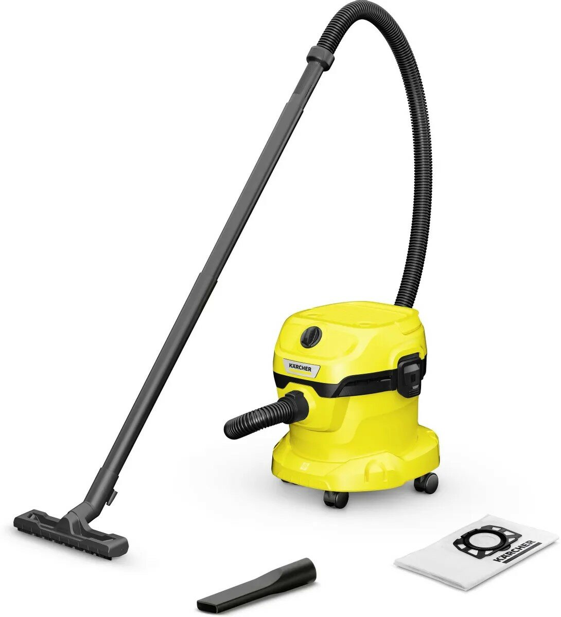 Строительный пылесос Karcher WD 2 Plus V-12/4/18, 1000 Вт, сухая уборка, желтый