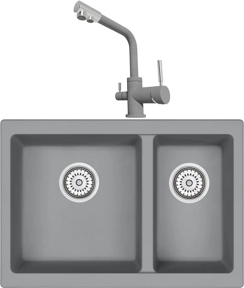 Комплект Мойка Emar Quartz EMQ-2665. PL / Смеситель 3003N.9 Алмаз