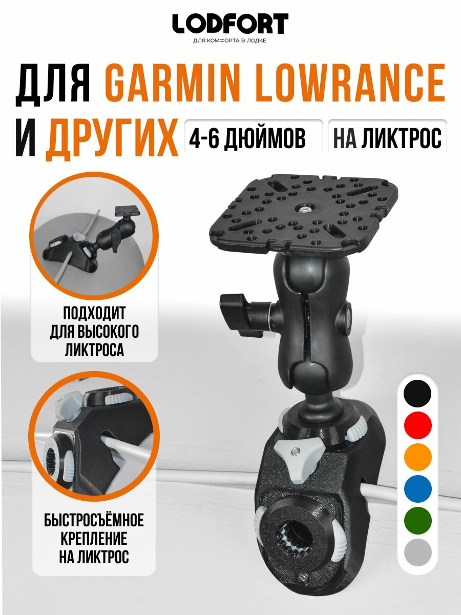 Держатель эхолота шарнирный Lowrance elite/Garmin striker на ликтрос 4", 5", 6" LODFORT универсальный, быстросъёмный