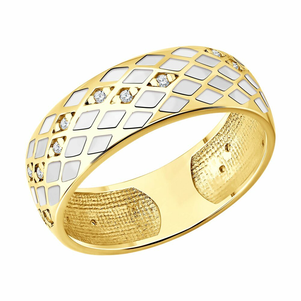 Кольцо, серебро, 925 проба, золочение, эмаль, фианит