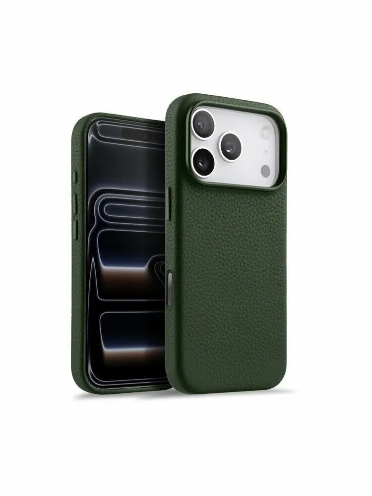 Чехол Melkco из натуральной яловой кожи с верхним слоем для iPhone 17 Pro Max, магнитный чехол для зарядки с кнопкой обновления AI, зеленый