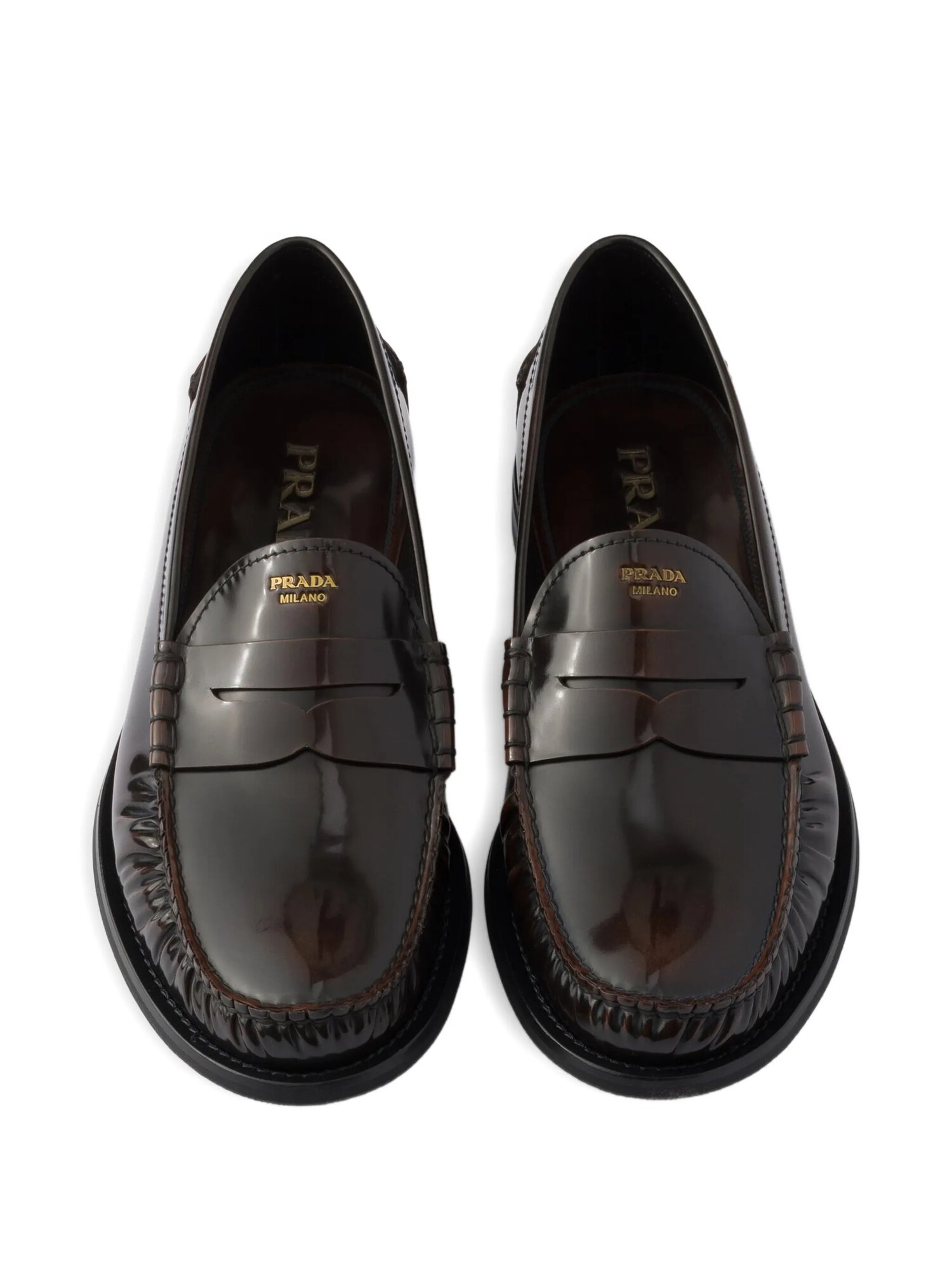 Лоферы Prada Brushed leather loafers, размер 6.5 UK, brown — фото 1