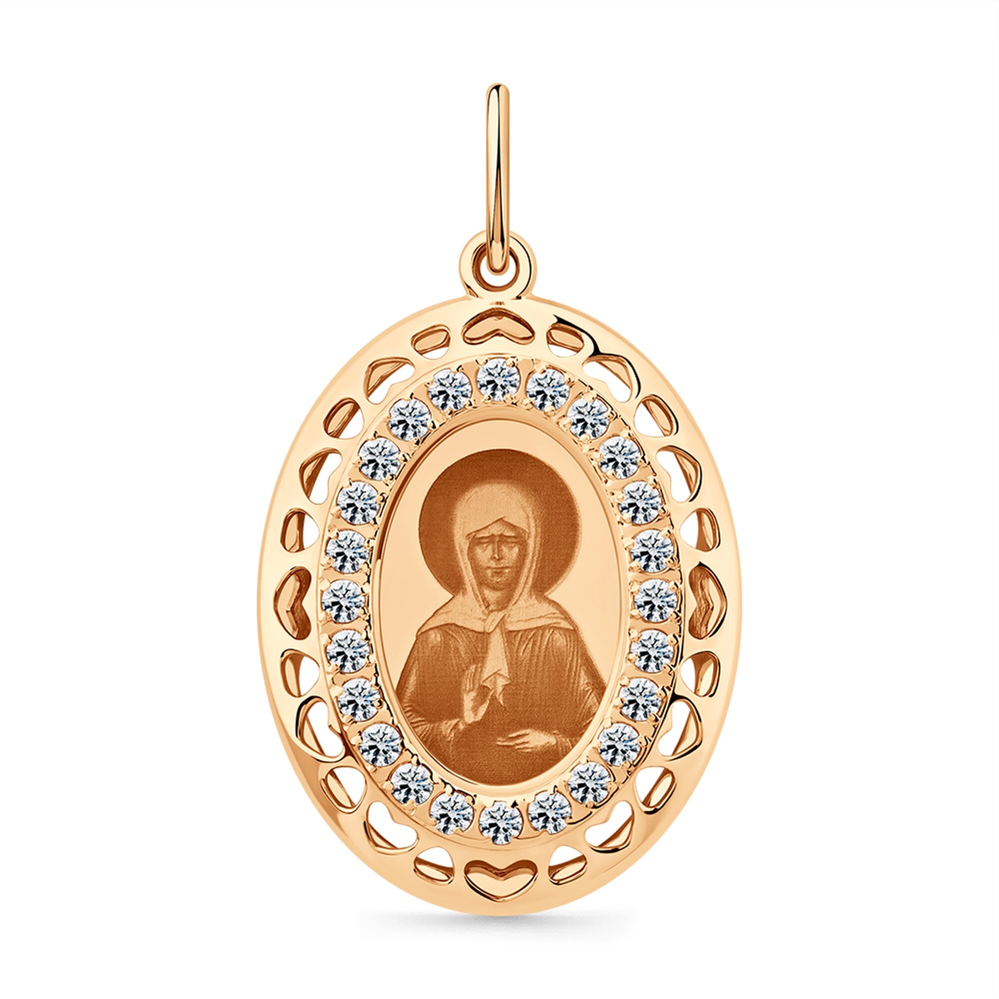 Иконка, красное золото, 585 проба, фианит
