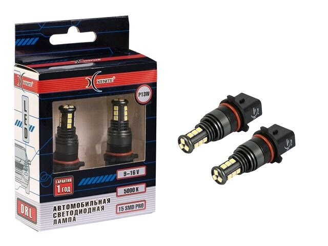 Лампа светодиодная 12V P13W (PG18.5D-1) 15 диодов белая 5000К (ПТФ/ДХО) 750LM Pro 0 Гарантия 1 год