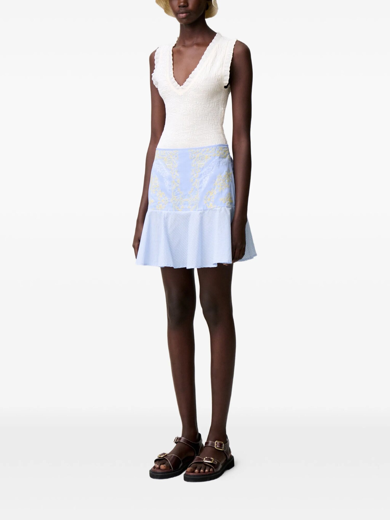 Юбка CLAUDIE PIERLOT Embroidered striped-pattern A-line skirt, размер 36 — фото 1