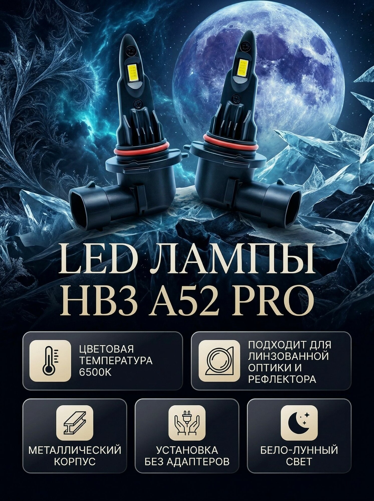 Светодиодные лампы HB3 9005 - 6500k / для фар Hyundai Santa Fe 4 от 2018 Led лампочки НБ3
