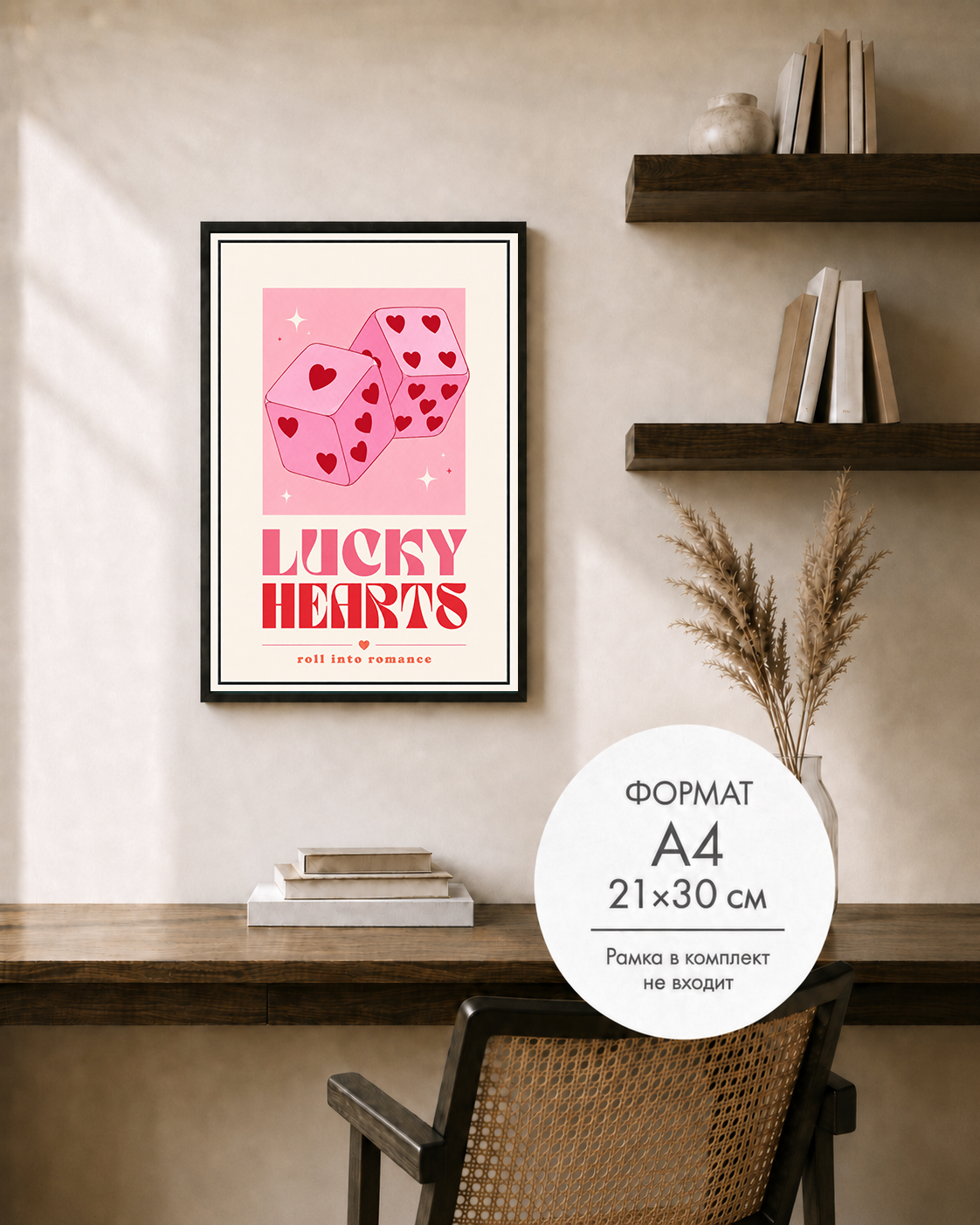 Постер A4 Lucky Hearts | Романтичный эстетичный постер с сердцами для декора комнаты