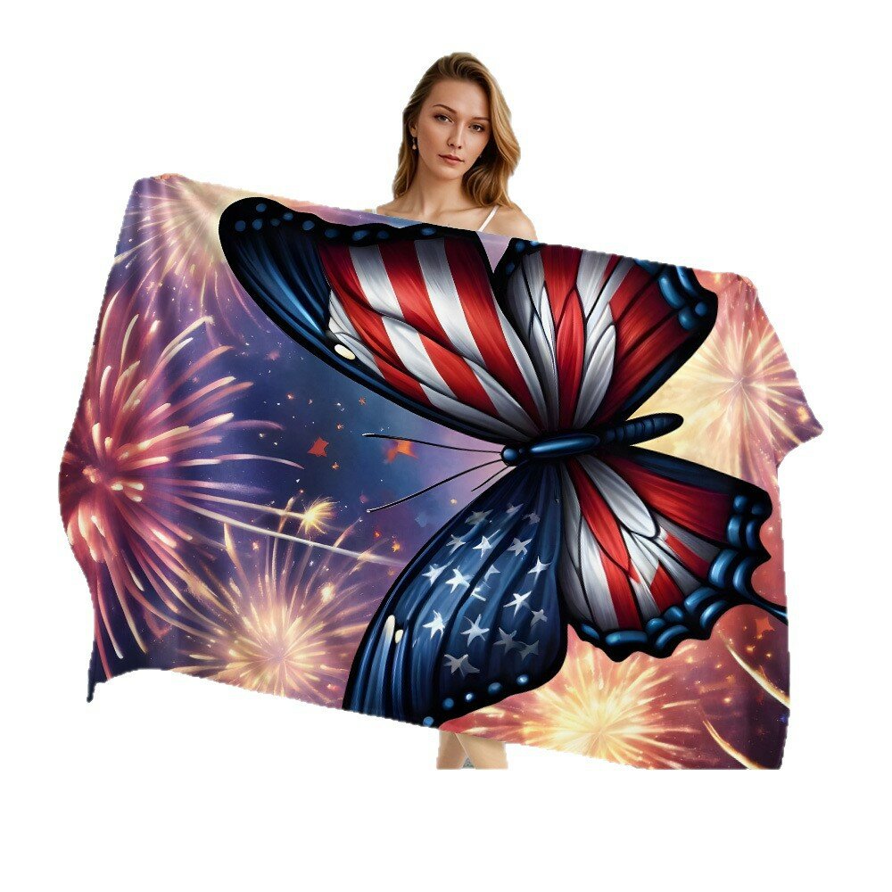 Пляжное полотенце с принтом флага США и бабочек, 80x180 см, супервпитывающее, быстросохнущее, из микрофибры, мягкое полиэстеровое банное полотенце для пляжа, бассейна и активного отдыха на природе, ди