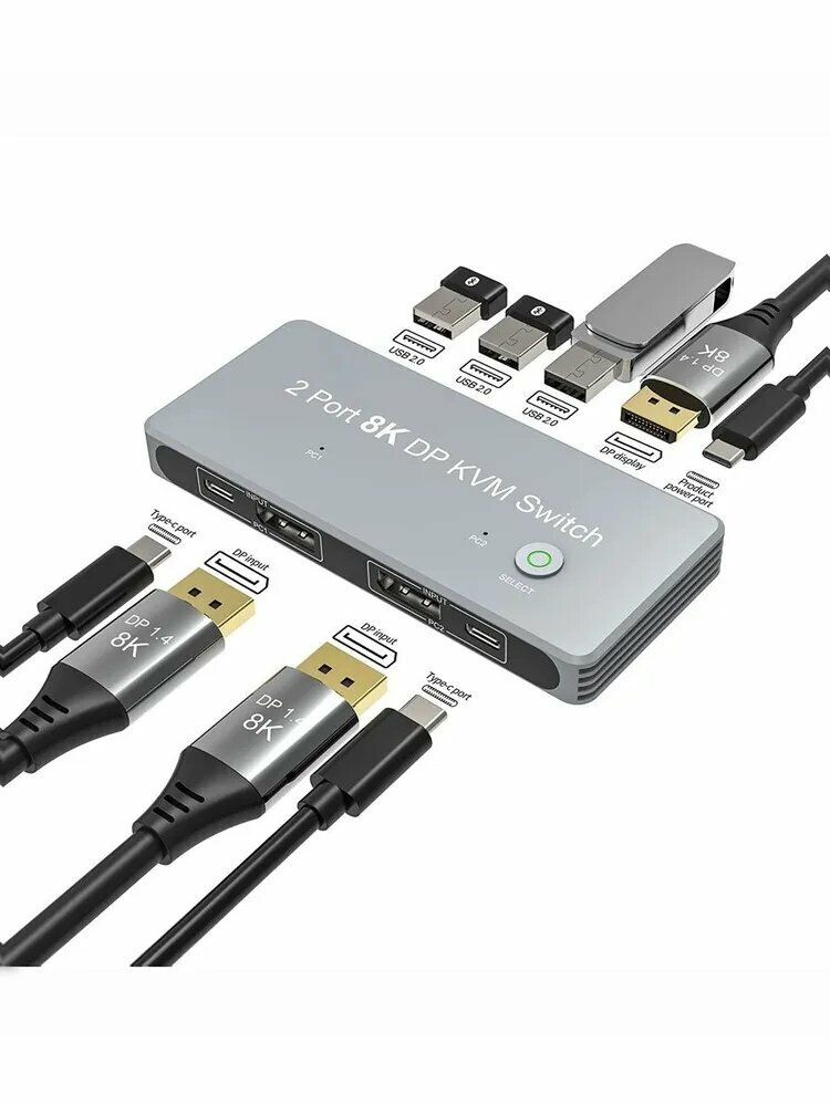 Видеокабель DisplayPort/DisplayPort, USB 3.0 20-pin, светло-серый